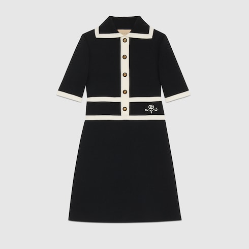 Abito polo in lana con piqué GG jacquard in nero | GUCCI® Italia