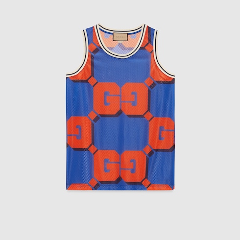 GG print mesh tank top in blue and orange | GUCCI® NZ