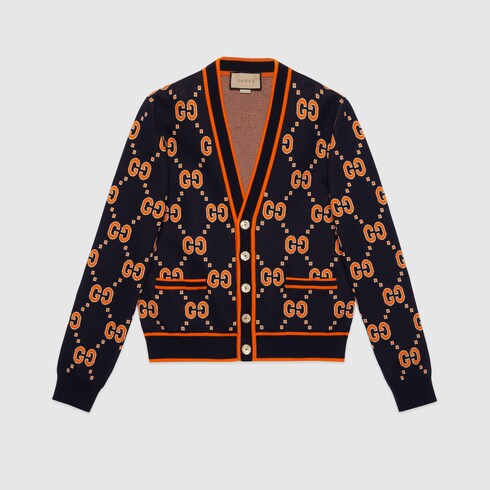 GG cotton cardigan in blue and orange | GUCCI® Australia