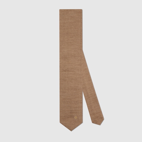 Double G wool knit tie in camel | GUCCI® SE