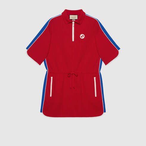 Abito in misto cotone a righe in rosso | GUCCI® Italia