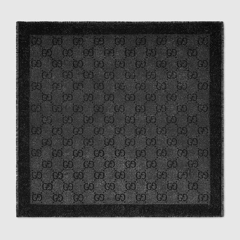 GG lamé jacquard shawl in black and metallic silver | GUCCI® NZ
