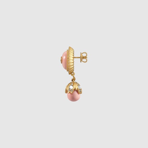 Interlocking G pearl earrings in antique gold-toned metal | GUCCI ...