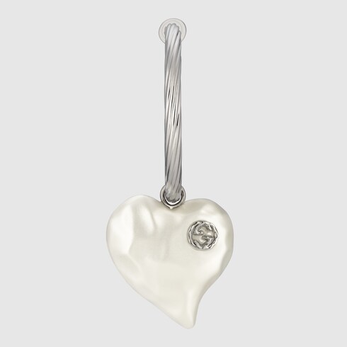 Interlocking G heart single earring in palladium metal | GUCCI® NL
