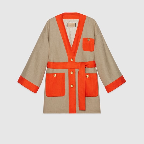 Linen canvas jacket in beige and orange | GUCCI® Australia