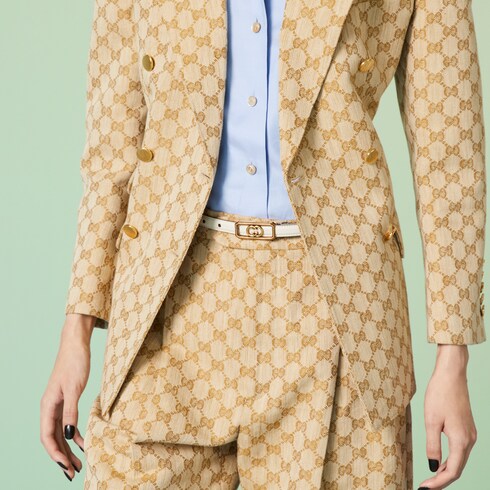 Thin belt with Interlocking G buckle in white leather | GUCCI® Canada