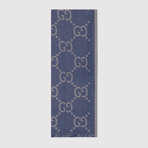 GG cotton silk stole in Blue Wool | GUCCI® SI