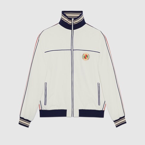 Technical jersey zip jacket with patch in off white | GUCCI® SG