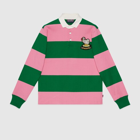 Cotton T-shirt with dodo embroidery in pink and green | GUCCI® UK