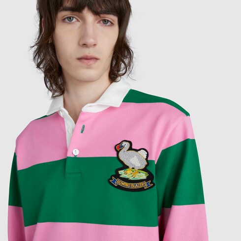 Cotton T-shirt with dodo embroidery in pink and green | GUCCI® UK