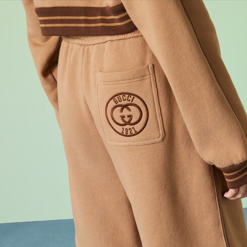 Cotton jersey shorts with embroidery in Beige Ready-to-wear | GUCCI® SI