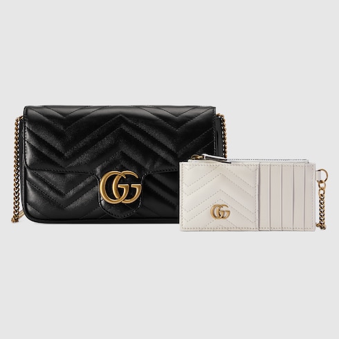 GG Marmont mini card case chain wallet in black leather | GUCCI® TH