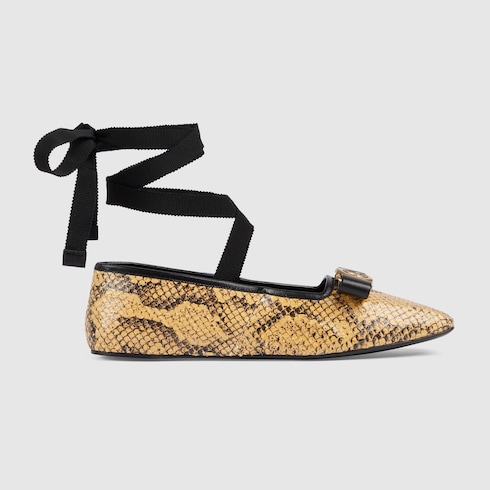 SA ®غوتشي |‎Women's python ballet flat in yellow and black