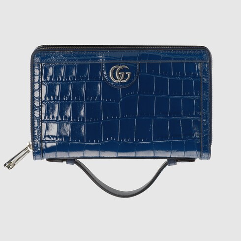 Crocodile travel document case with Double G in Blue Precious Skins ...