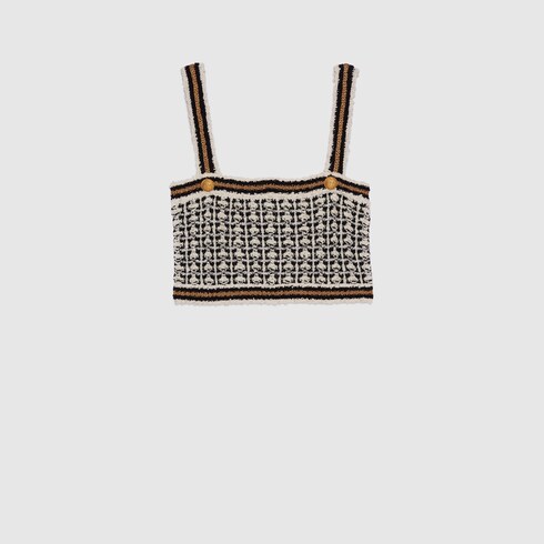 Stitch cotton top with lamé in White Black Ready-to-wear | GUCCI® SI