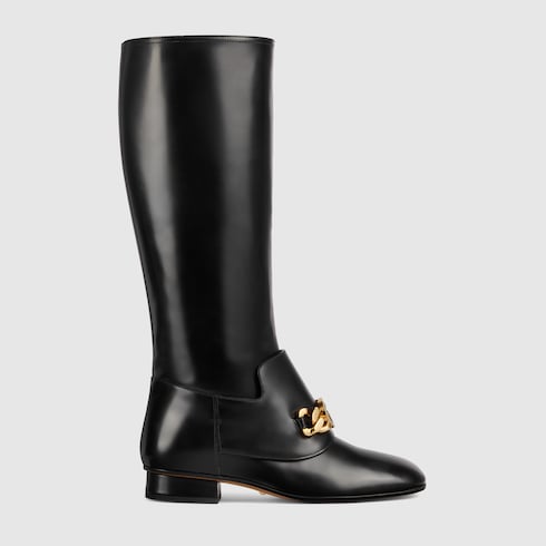 Women's Interlocking G chain boot in Black Leather | GUCCI® SI