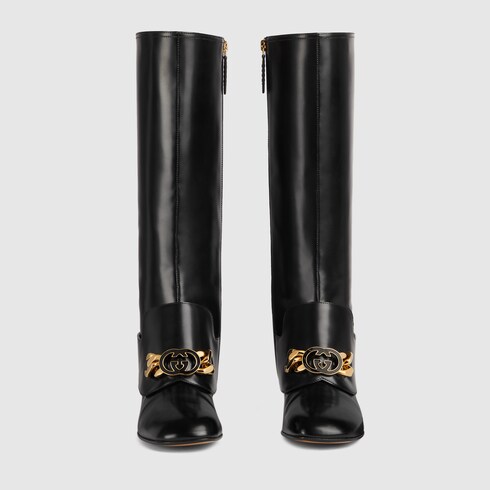 Women's Interlocking G chain boot in Black Leather | GUCCI® SI