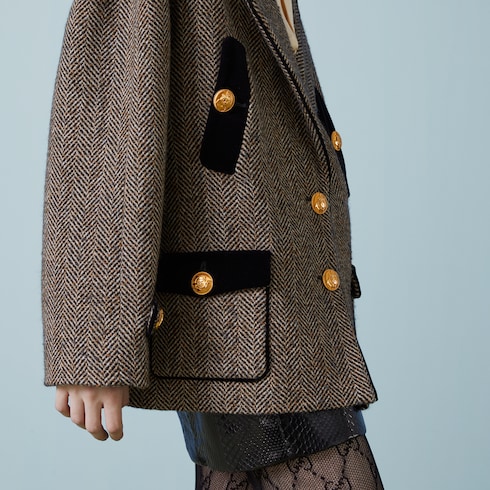 Wool herringbone coat in Brown Ready-to-wear | GUCCI® SI