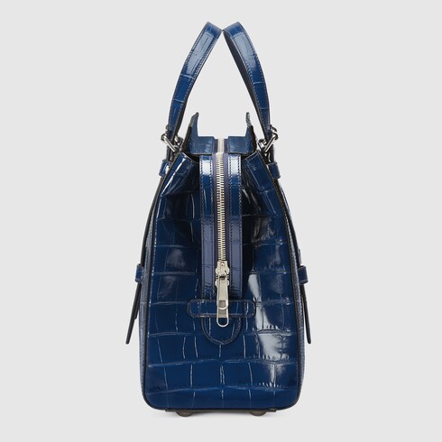 Medium crocodile tote bag with Double G in blue | GUCCI® IE