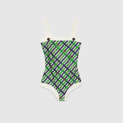 Sparkling jersey swimsuit in green and ivory | GUCCI® TH