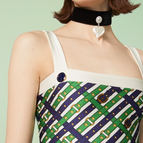 Sparkling jersey swimsuit in green and ivory | GUCCI® TH