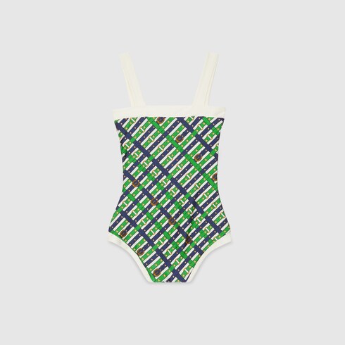 Sparkling jersey swimsuit in green and ivory | GUCCI® TH