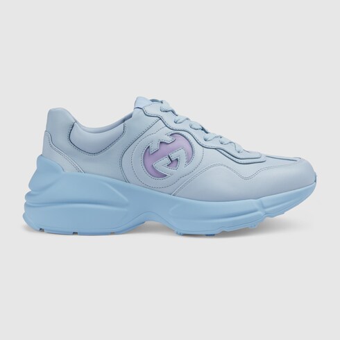 Women's Rhyton sneaker in light blue leather | GUCCI® AE