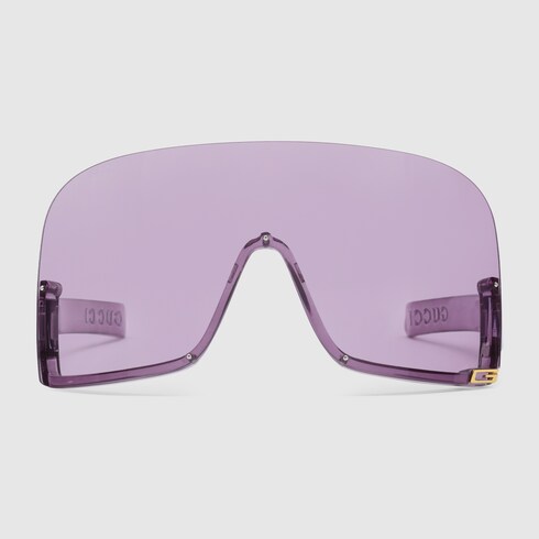 Mask-shaped frame sunglasses in shiny lilac injection | GUCCI® Australia