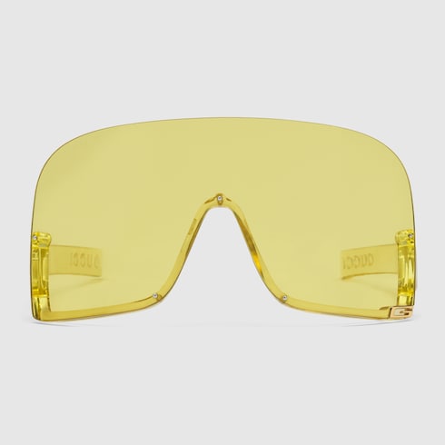 Mask-shaped frame sunglasses in shiny yellow injection | GUCCI® Australia