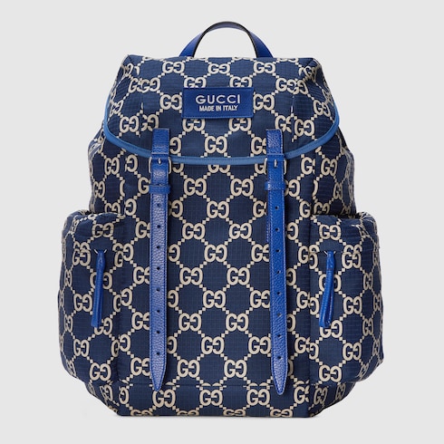 Large GG polyester backpack in dark blue and beige polyester | GUCCI® NZ