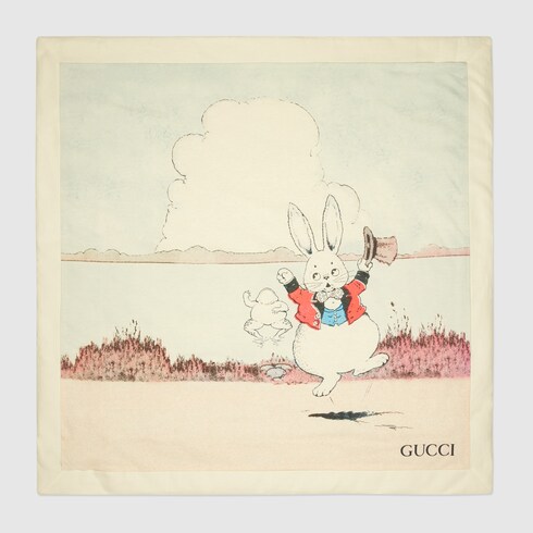 Baby cotton blanket with rabbit print in ivory | GUCCI® Canada