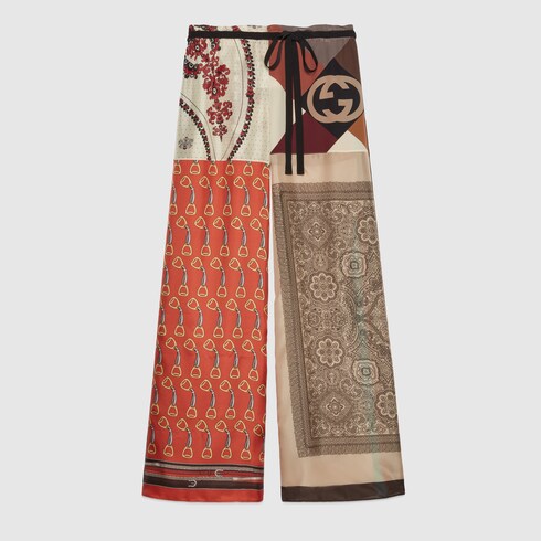 Heritage patchwork print silk pant in multicolor | GUCCI® AE