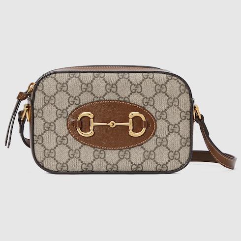 Gucci Horsebit 1955 small shoulder bag in beige and ebony Supreme ...