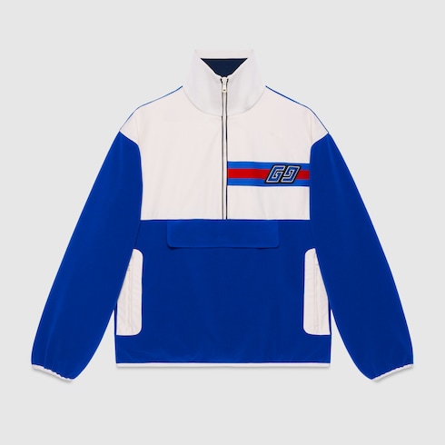 Fleece half zip jacket in blue and ivory | GUCCI® TR