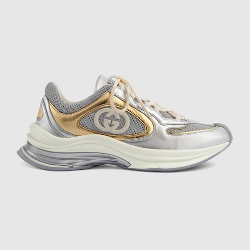 Women's Gucci Run trainer in silver metallic leather | GUCCI® AE