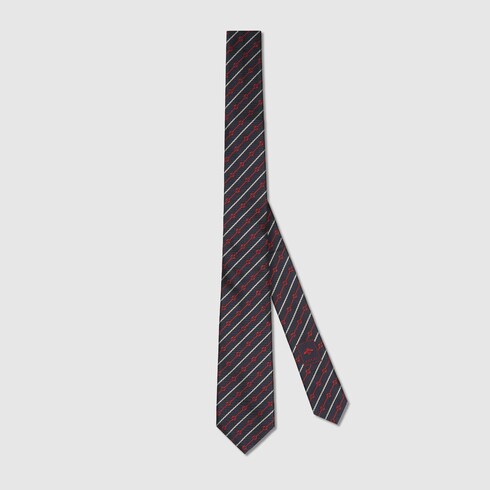 Round Interlocking G rope silk tie in navy and red | GUCCI® UK