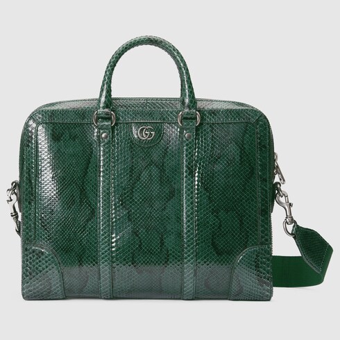Python briefcase with Double G in dark green | GUCCI® UK