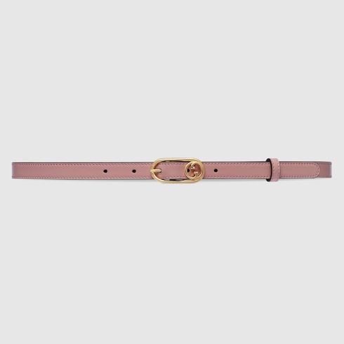 Thin belt with Round Interlocking G in rose beige leather | GUCCI® SG