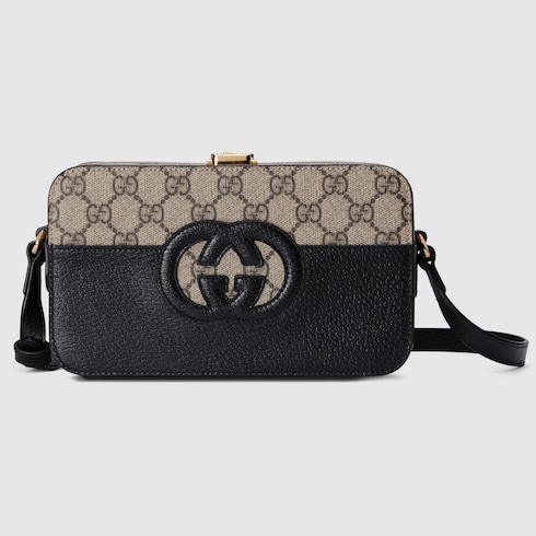 GG mini bag with cut-out Interlocking G in black leather and Supreme ...