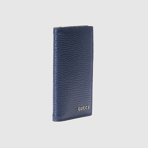 Long card case with Gucci logo in Blue Leather | GUCCI® SI