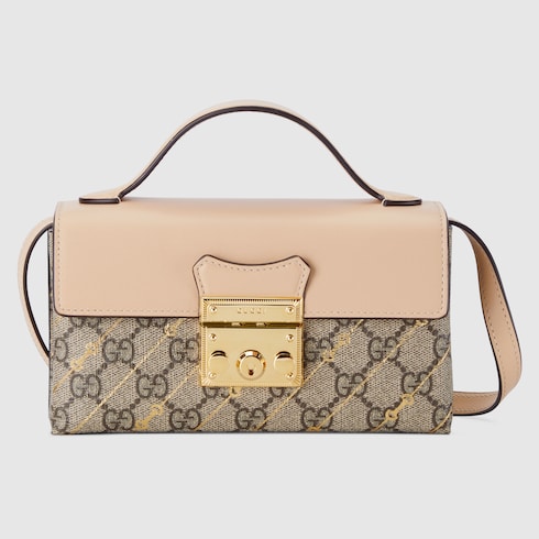Padlock mini bag with Horsebit print in beige and ebony Supreme | GUCCI® TR