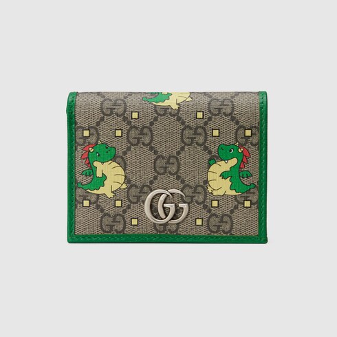 Double G card case in green leather and Supreme | GUCCI® 香港