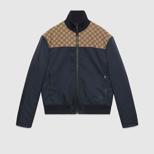 Nylon canvas zip jacket with GG in dark blue | GUCCI® PT