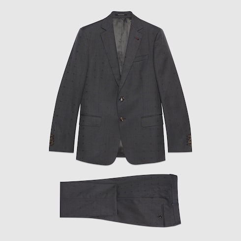 Costume en laine en fil coupé Double G en gris et bleu | GUCCI® FR
