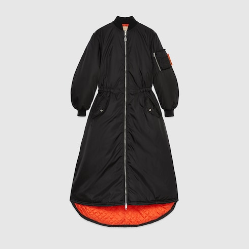 Fine nylon coat with Gucci label in black | GUCCI® UK