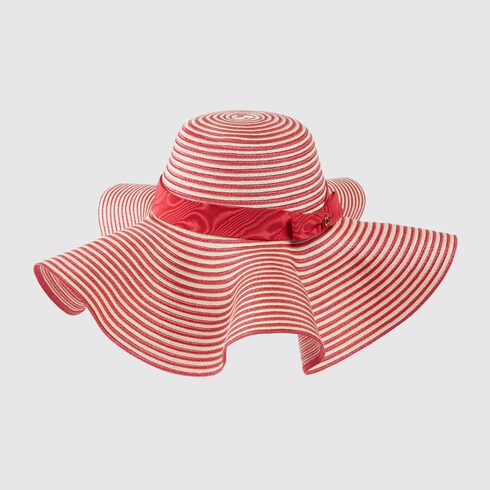 Children's wide brim staw effect hat in red and natural | GUCCI® 香港
