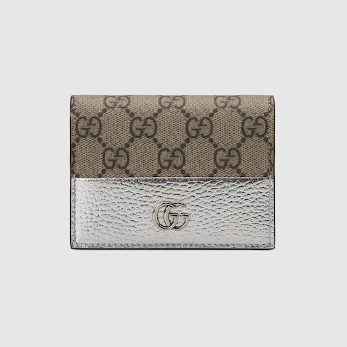 GG Marmont card case wallet in GG Supreme, silver leather | GUCCI® CZ