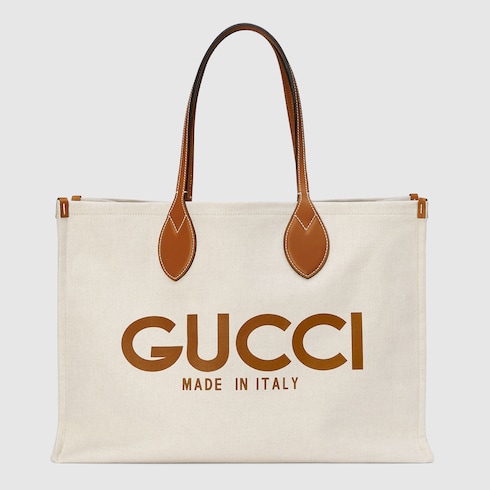 Tote bag with Gucci print in White Brown Fabric | GUCCI® SI