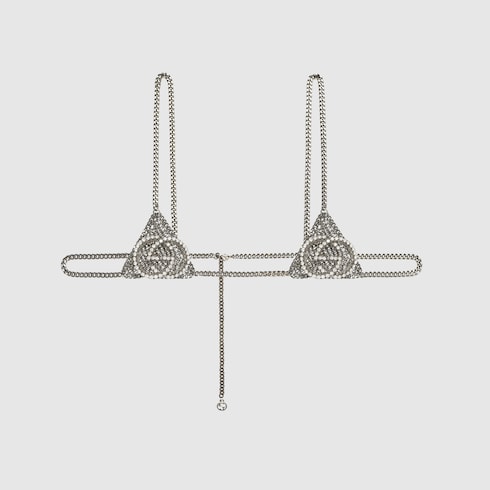 Interlocking G metal bra in silver | GUCCI® LU