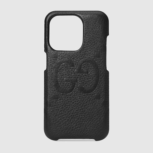Jumbo GG iPhone 15 Pro case in black leather | GUCCI® SG